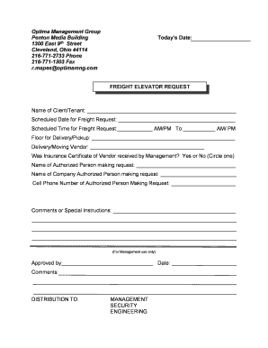 Fillable Online PMB - Freight Elevator Form - Optima Management Group ...