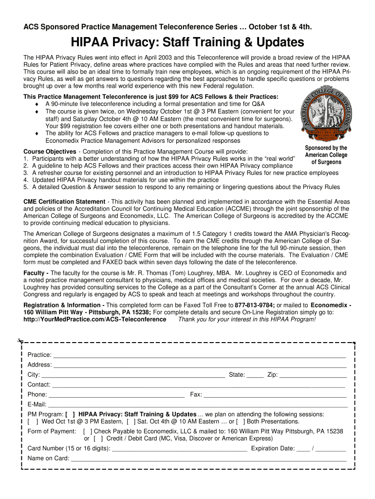 Fillable Online HIPAA Privacy: Staff Training & Updates - Economedix ...