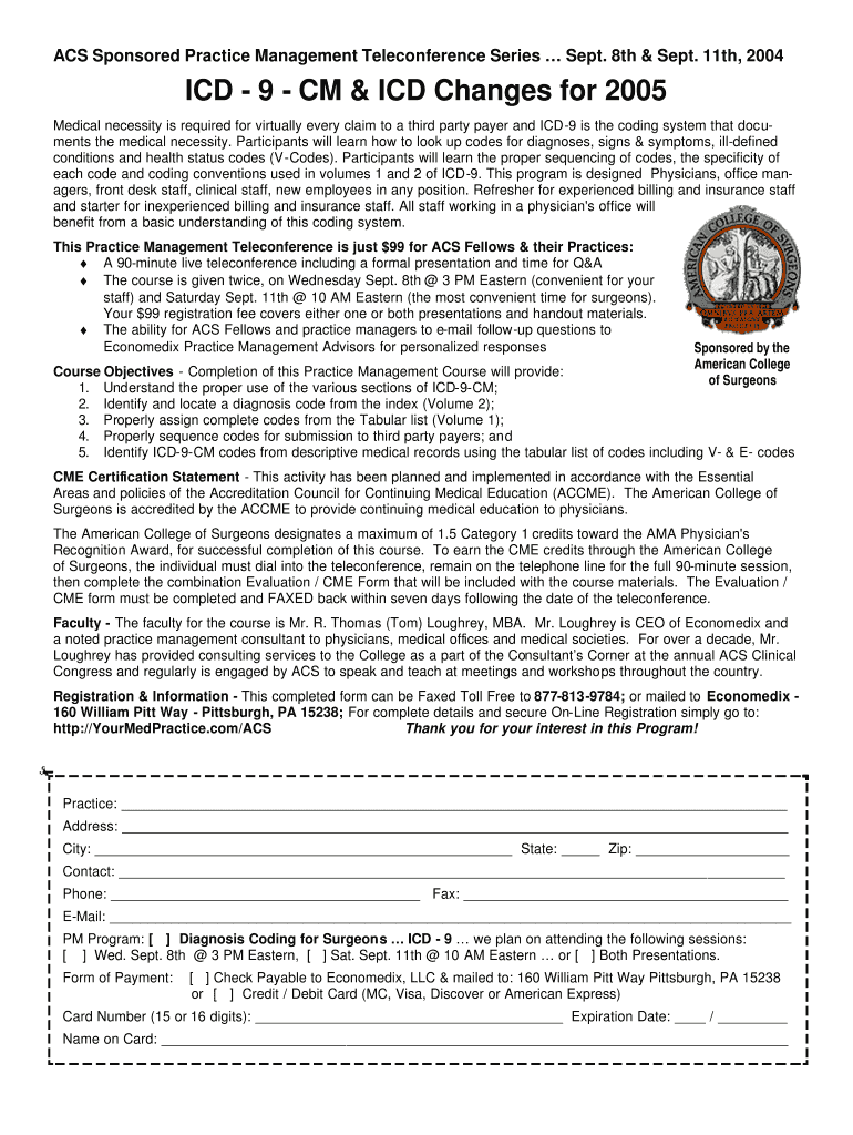 Fillable Online ICD - 9 - CM & ICD Changes for 2005 - Economedix Fax ...