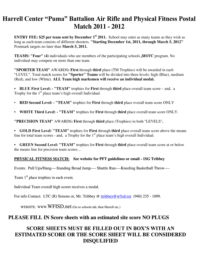 Fillable Online Harrell Center Puma Battalion Air Rifle and Physical ...