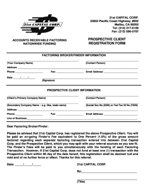 Fillable Online PROSPECTIVE CLIENT REGISTRATION FORM - Factoring Fax Email Print - pdfFiller