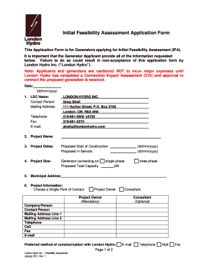Fillable Online Feasibility Assessment Form - London Hydro Fax Email ...