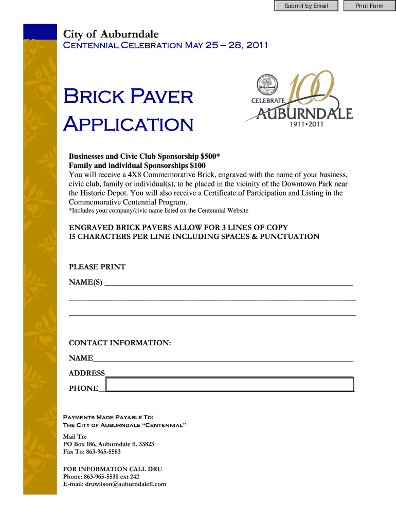 Fillable Online Brick paver application - City of Auburndale Fax Email Print - pdfFiller