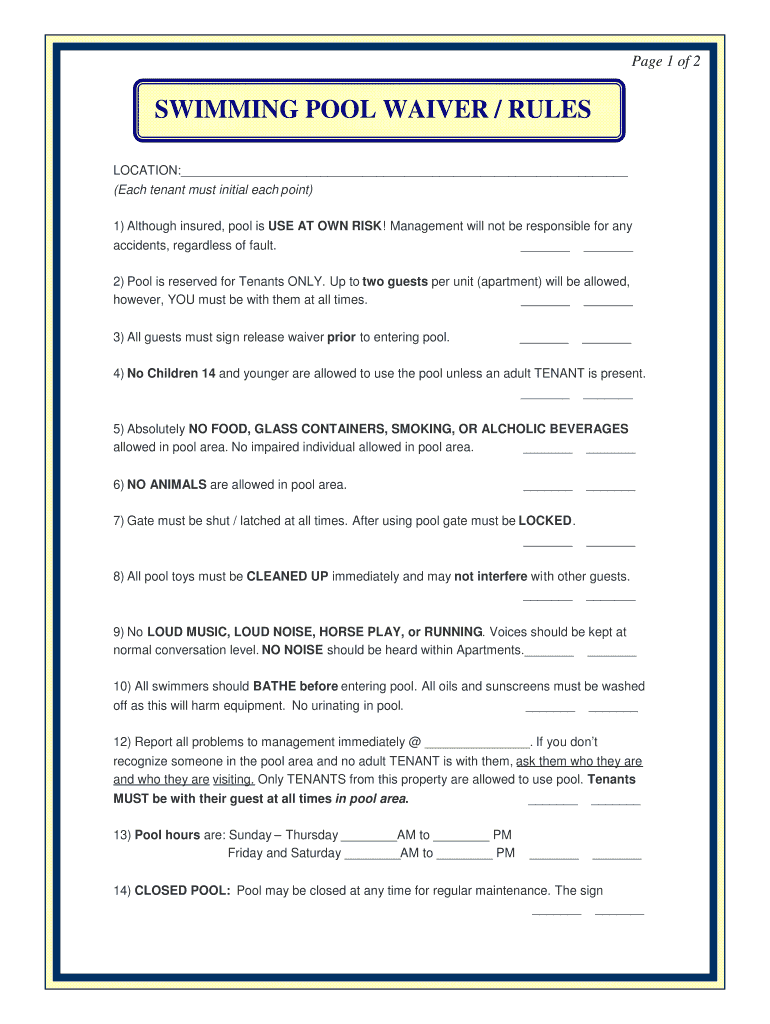 Printable Swimming Pool Waiver Template Printable Templates
