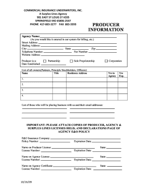 Fillable Online Producer Information - CIU Fax Email Print - pdfFiller