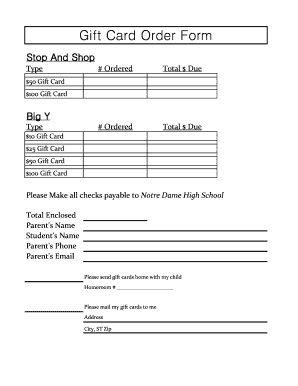 Fillable Online notredame Gift Card Order Form - Notre Dame Catholic ...