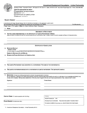 oregon amendment cancellation limited partnership Fill Online ...