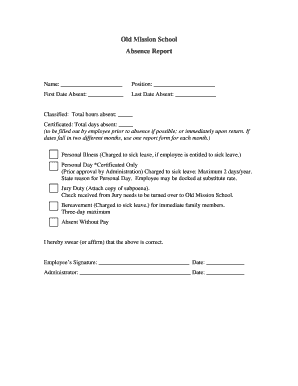 Fillable Online Absence Reportpdf - Old Mission School Fax Email Print ...