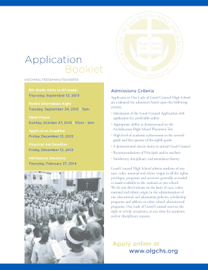 Fillable Online olgchs Application Booklet - Our Lady of Good Counsel ...