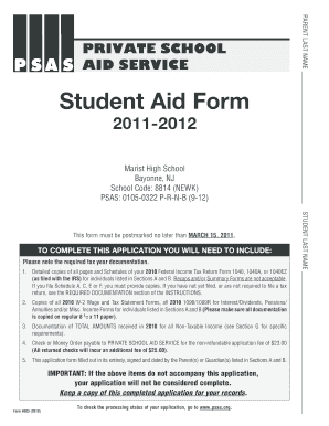 Fillable Online Student Aid Form - Marist High School Fax Email Print ...