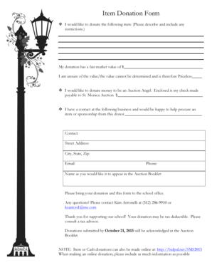 Fillable Online 2013 Item Donation Form - Family - Saint Monica School Fax Email Print - pdfFiller
