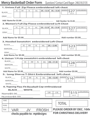Fillable Online mhsmi Mercy Basketball Order Form - mhsmi Fax Email ...
