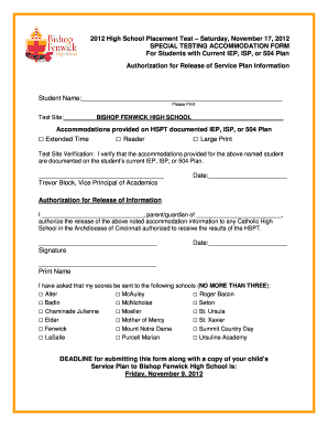 Fillable Online 2012 High School Placement Test Saturday, November 17 ...