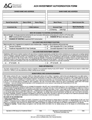 Fillable Online agfinancial Incoming ACH Form - AG Financial Solutions ...