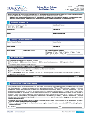 Fillable Online NuView IRA Rollover/Direct Rollover Certification Form ...