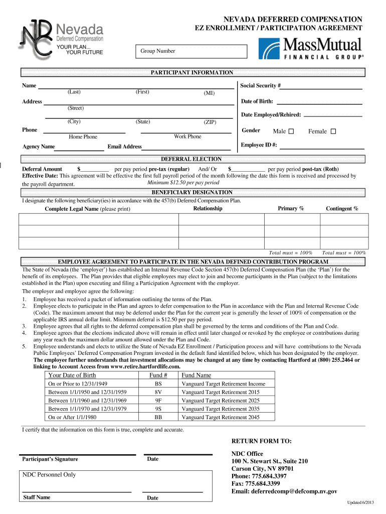 Fillable Online MassMutual EZ Form - Nevada Public Employees' Deferred ...