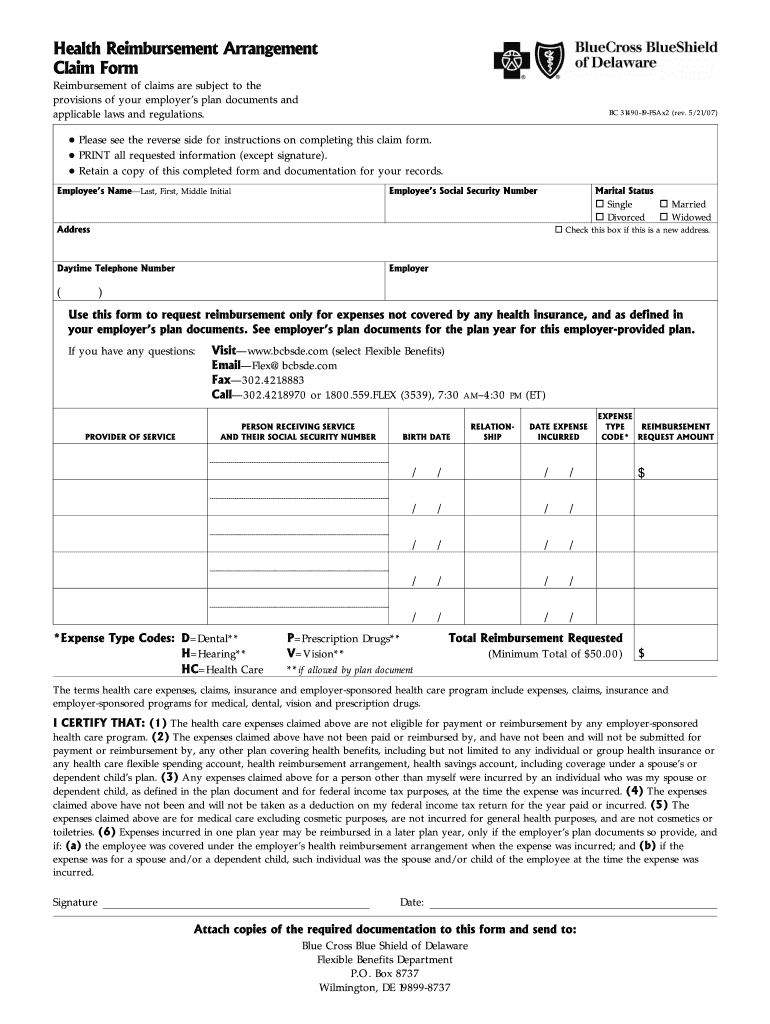 Fillable Online HRA Claim Form Fax Email Print - pdfFiller