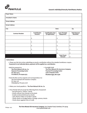 Fillable Online Generic Individual Annuity Remittance Notice - Penn ...