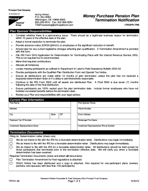 Fillable Online Money Purchase Pension Plan Termination Notification ...