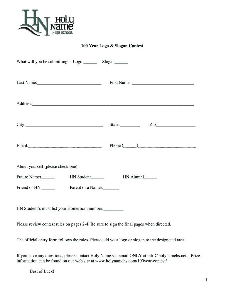 Fillable Online 100 Year Logo & Slogan Contest Fax Email Print - pdfFiller