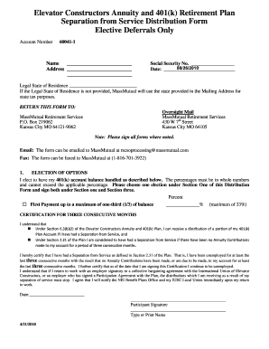 Fillable Online neibenefits Distribution Form Separation From Service ...