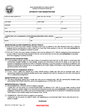 Fillable Online publicsafety ohio AFFIDAVIT FOR REGISTRATION - Ohio ...