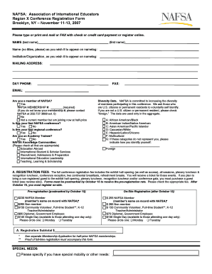 Fillable Online nafsa NAFSA Region X Conference 2007 Registration Form ...