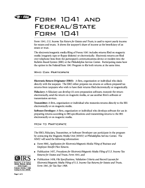 Fillable Online Form 1041 and Federal/State Form 1041 - Internal ...
