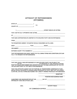 Fillable Online lawyoming AFFIDAVIT OF REPOSSESSION Fax Email Print ...