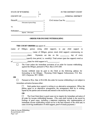 Fillable Online lawyoming Order for Income Withholding Fax Email Print ...