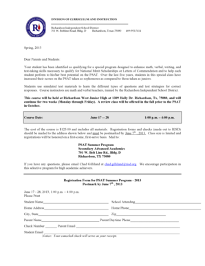Fillable Online risd National merit letter 2013 - Richardson ISD - risd ...