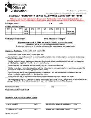 Fillable Online stancoe Cellular Phones Allowance Form - Stanislaus ...