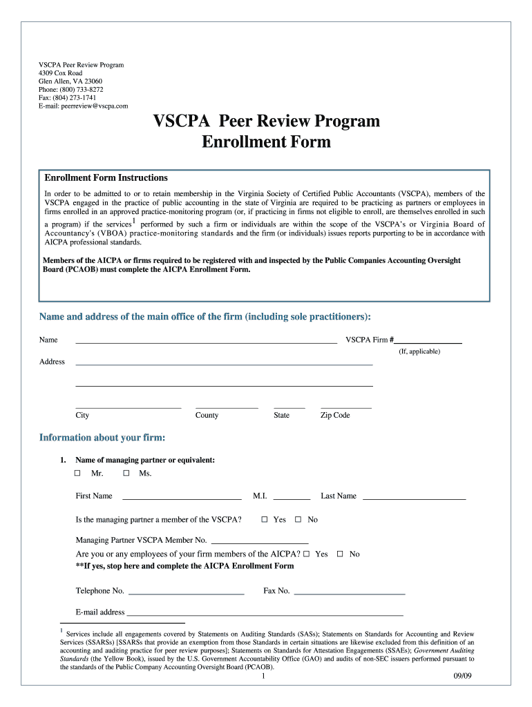 Fillable Online VSCPA Peer Review Program Enrollment Form (PDF). Fax ...