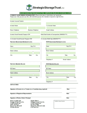 Fillable Online Representative Change Form - Strategic Storage Trust ...