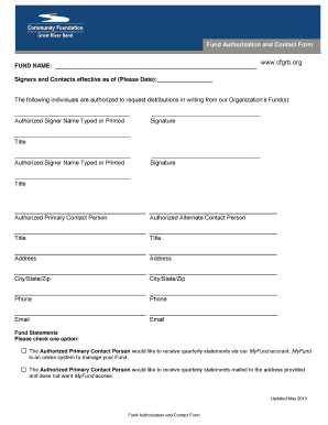 Fillable Online cfgrb Fund Authorization and Contact Form Fax Email Print - pdfFiller