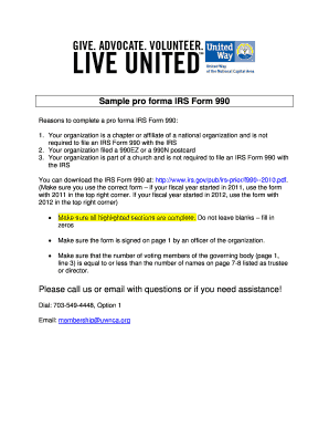 Fillable Online Sample pro forma IRS Form 990 Please call us or email ...