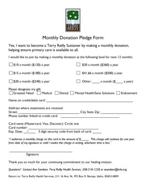 Fillable Online Monthly Donation Pledge Form - Terry Reilly Health ...