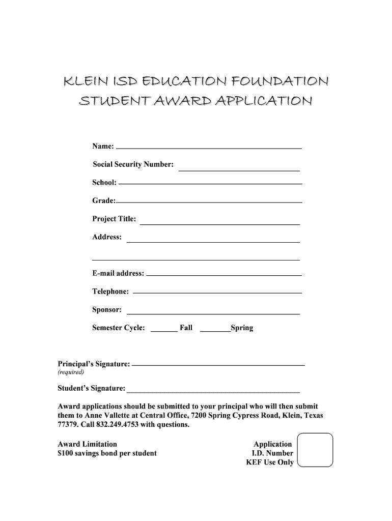 Fillable Online kleinisd KLEIN ISD EDUCATION FOUNDATION Fax Email Print - pdfFiller