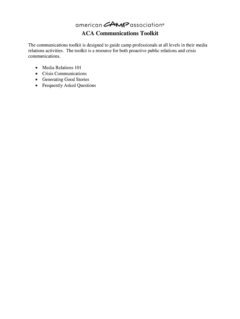 Fillable Online acacamps ACA Communications Toolkit - American Camp ...