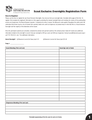 Fillable Online Scout Exclusive Overnights Registration Form - Peggy ...