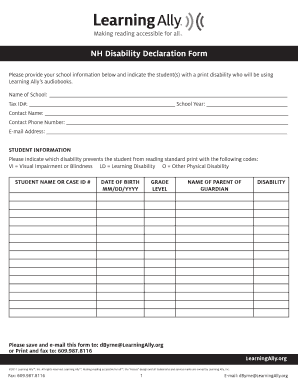 Fillable Online learningally NH Disability Declaration Form - Learning Ally Fax Email Print ...