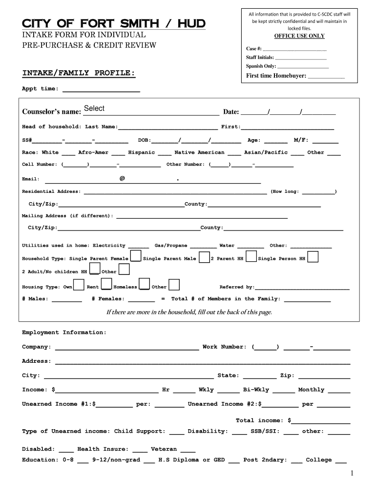 Fillable Online cscdc Intake form for individual pre-purchase & credit ...