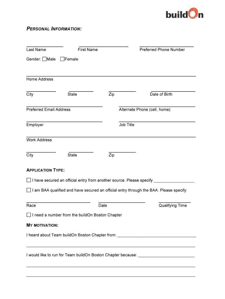Fillable Online buildon Boston chapter marathon information boston ...