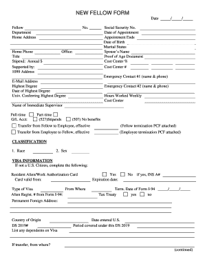 Fillable Online NEW FELLOW FORM Fax Email Print - pdfFiller