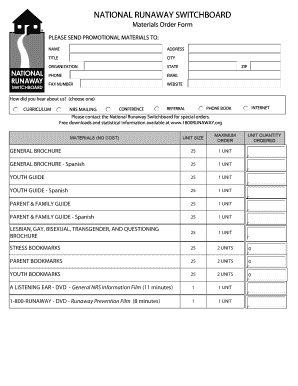 Fillable Online Order Form - National Runaway Safeline Fax Email Print - pdfFiller