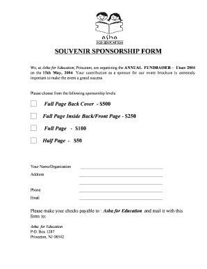 Fillable Online ashanet SOUVENIR SPONSORSHIP FORM - Asha for Education ...