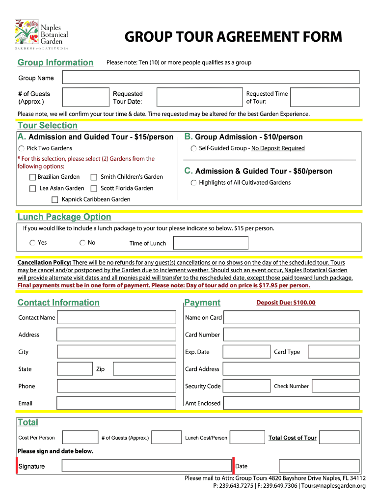 Fillable Online naplesgarden GROUP TOUR AGREEMENT FORM - Naples ...