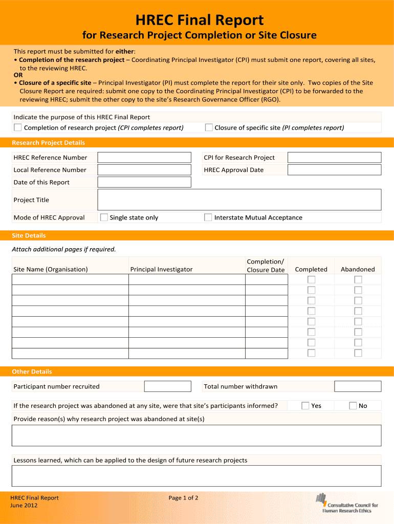 Fillable Online HREC Final Report Fax Email Print - pdfFiller