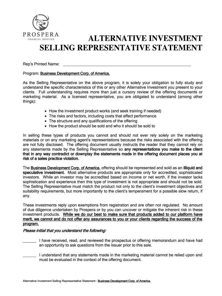 Fillable Online SELLING REPRESENTATIVE STATEMENT Fax Email Print ...