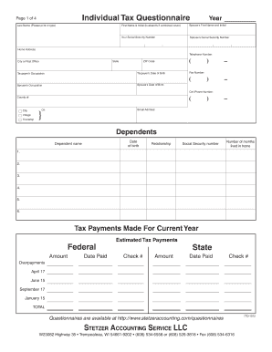 Fillable Online Individual Tax Questionnaire - Stetzer Accounting ...